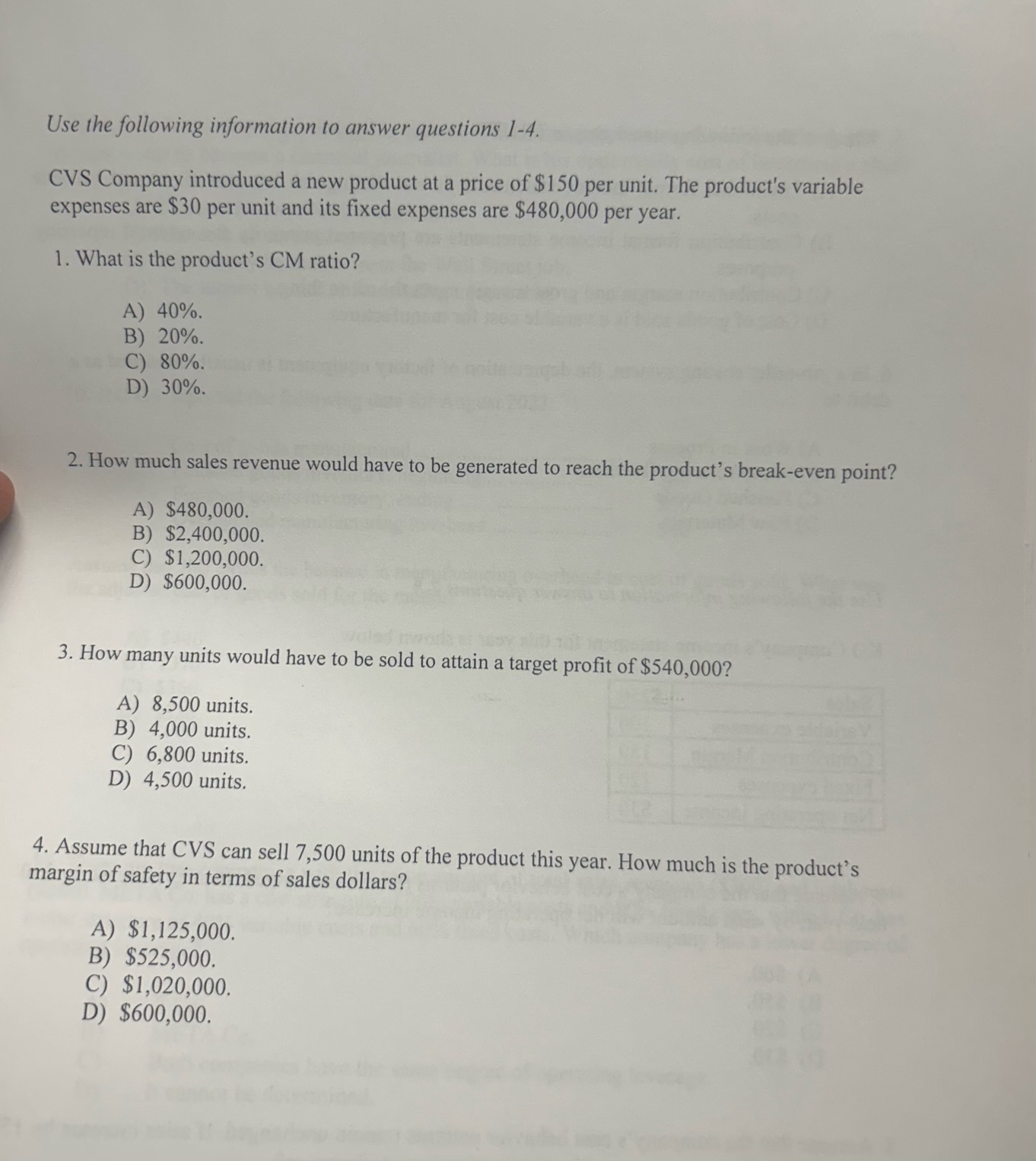 Solved Use the following information to answer questions | Chegg.com