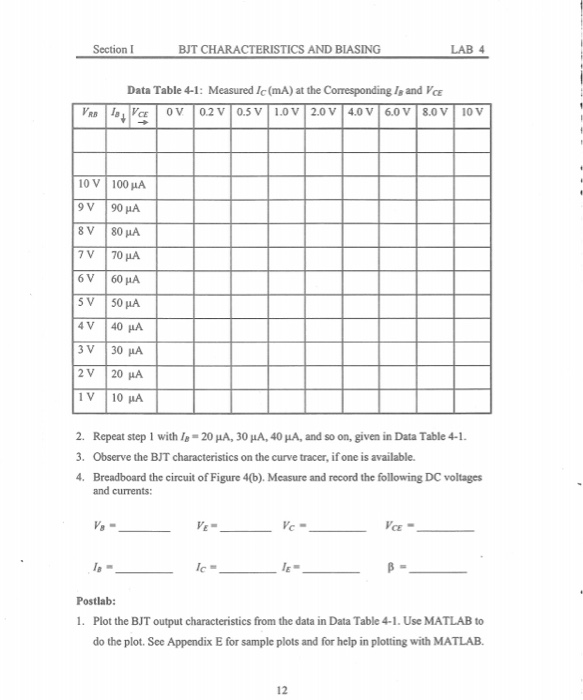 Section 1 Discrete Devices LAB 4 BJT CHARACTERISTICS | Chegg.com
