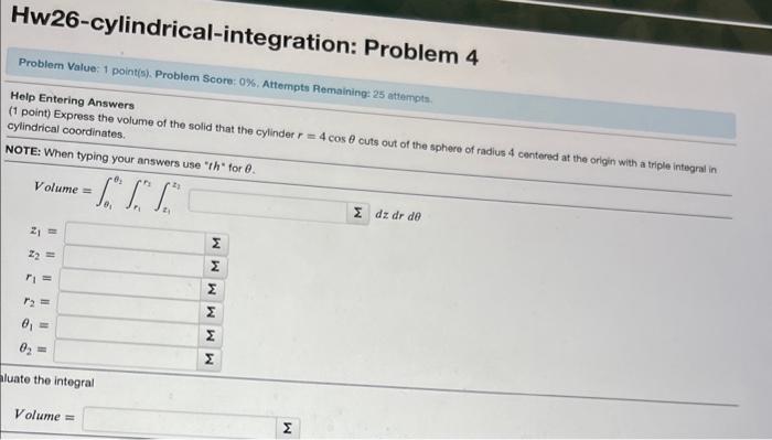 Solved Help Entering Answers (1 point) Express the volume of | Chegg.com