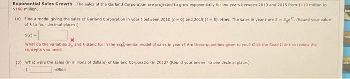 Solved Exponential Sales Growth The sales of the Garland | Chegg.com