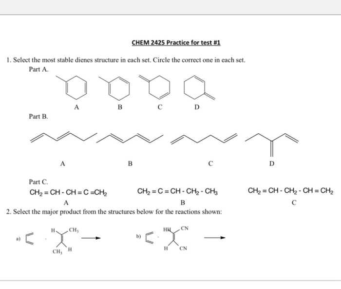 Solved CHEM 2425 Practice for test #1 1. Select the most | Chegg.com