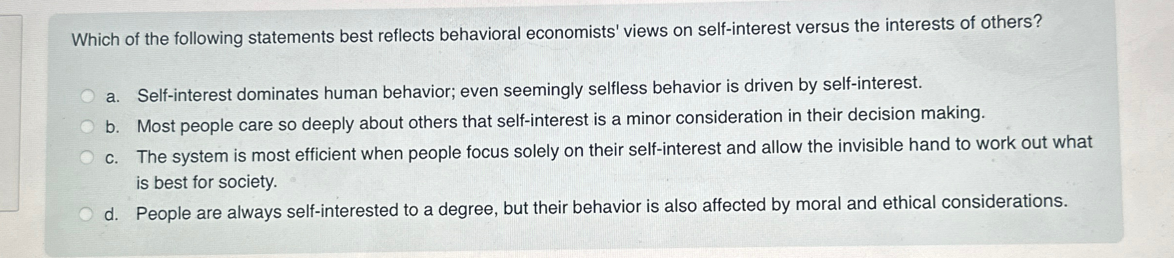 Solved Which of the following statements best reflects | Chegg.com