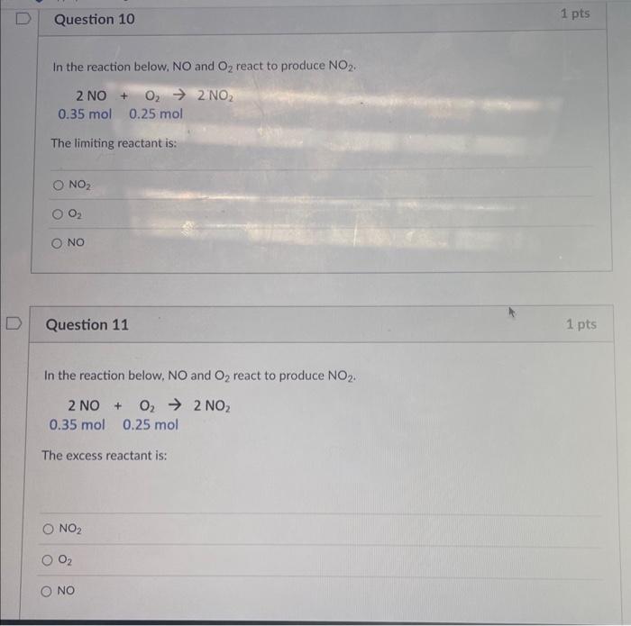 Solved In the reaction below. NO and O2 react to produce | Chegg.com