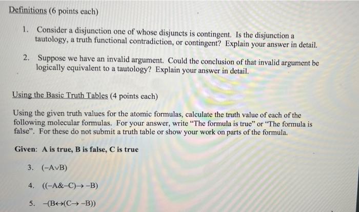 Solved Definitions (6 points each) 1. Consider a disjunction | Chegg.com