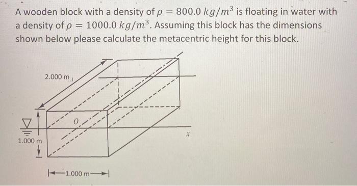 Solved A wooden block with a density of p = 800.0 kg/mºis | Chegg.com