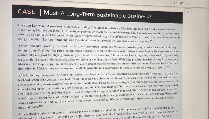 Solved & A CASE | Musi: A Long-Term Sustainable Business? 4 | Chegg.com
