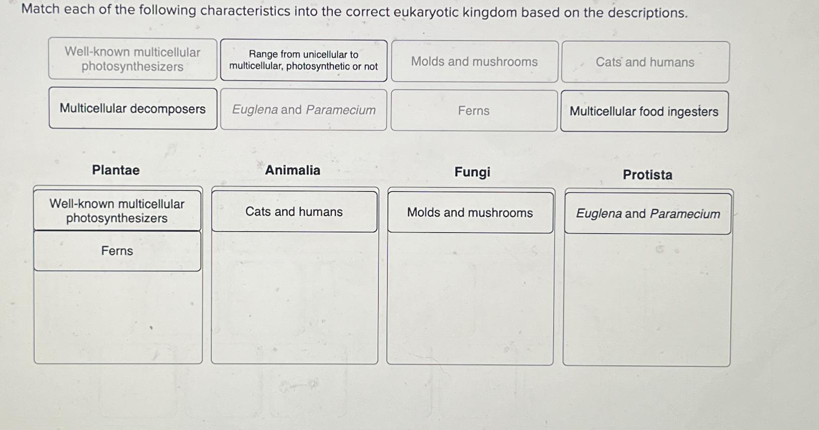 Solved Match each of the following characteristics into the | Chegg.com