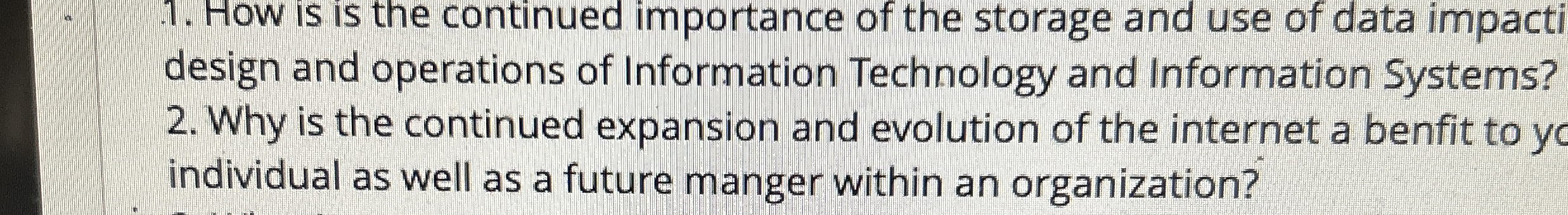 Solved How is is the continued importance of the storage and | Chegg.com