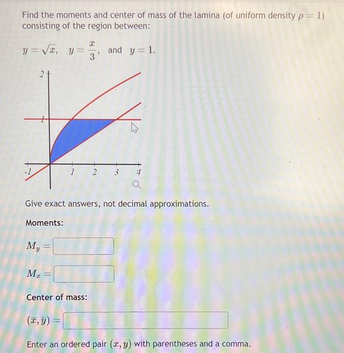 Solved Find the moments and center of mass of the lamina (of | Chegg.com