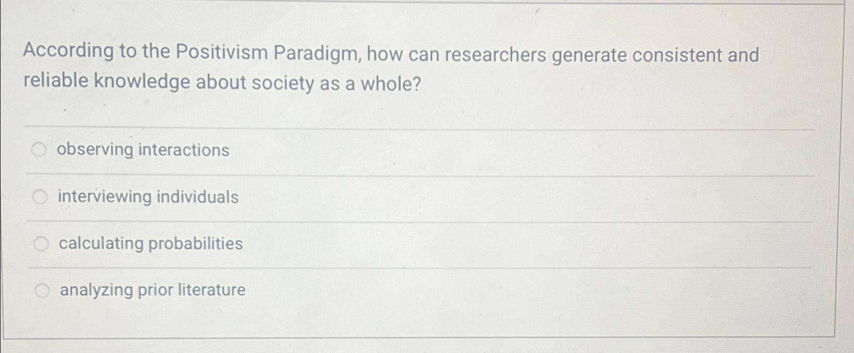 Solved According to the Positivism Paradigm, how can | Chegg.com