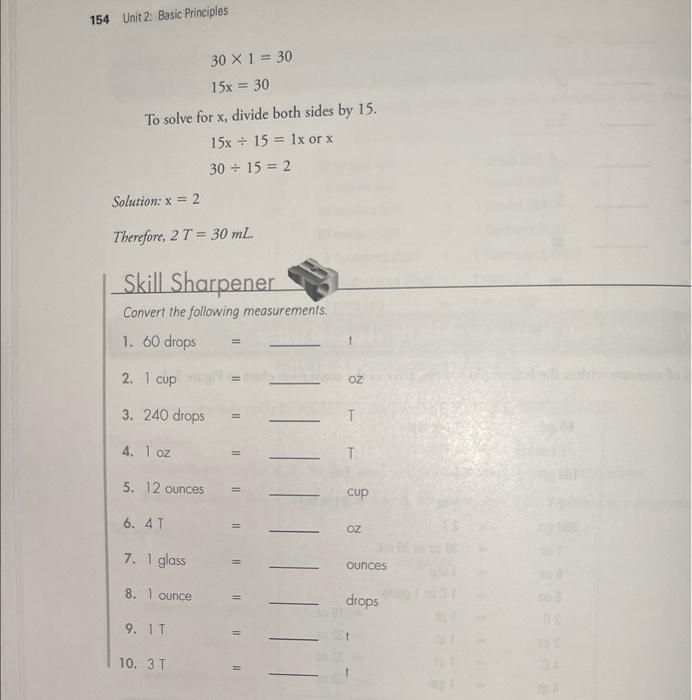 Solved To convert units of measure within the household | Chegg.com