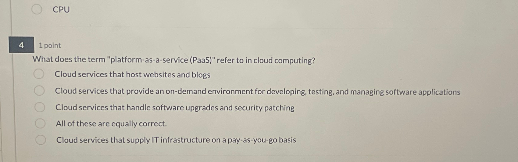 Solved CPU4,1 ﻿pointWhat does the term | Chegg.com