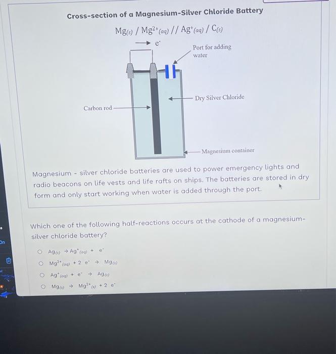 Solved Cross-section of a Magnesium-Silver Chloride Battery | Chegg.com