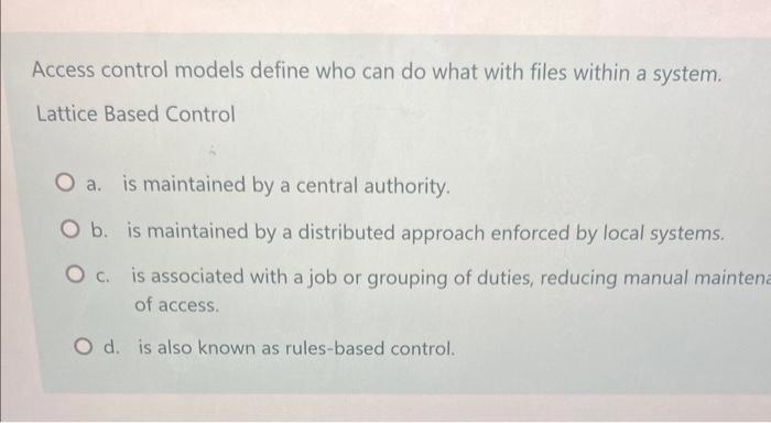 Solved Access control models define who can do what with | Chegg.com