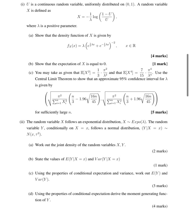 Solved (1) U is a continuous random variable, uniformly | Chegg.com