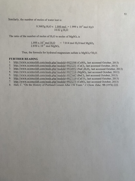 Solved 54 Name Experimental Data Lab Section CHEM 133 Lab | Chegg.com