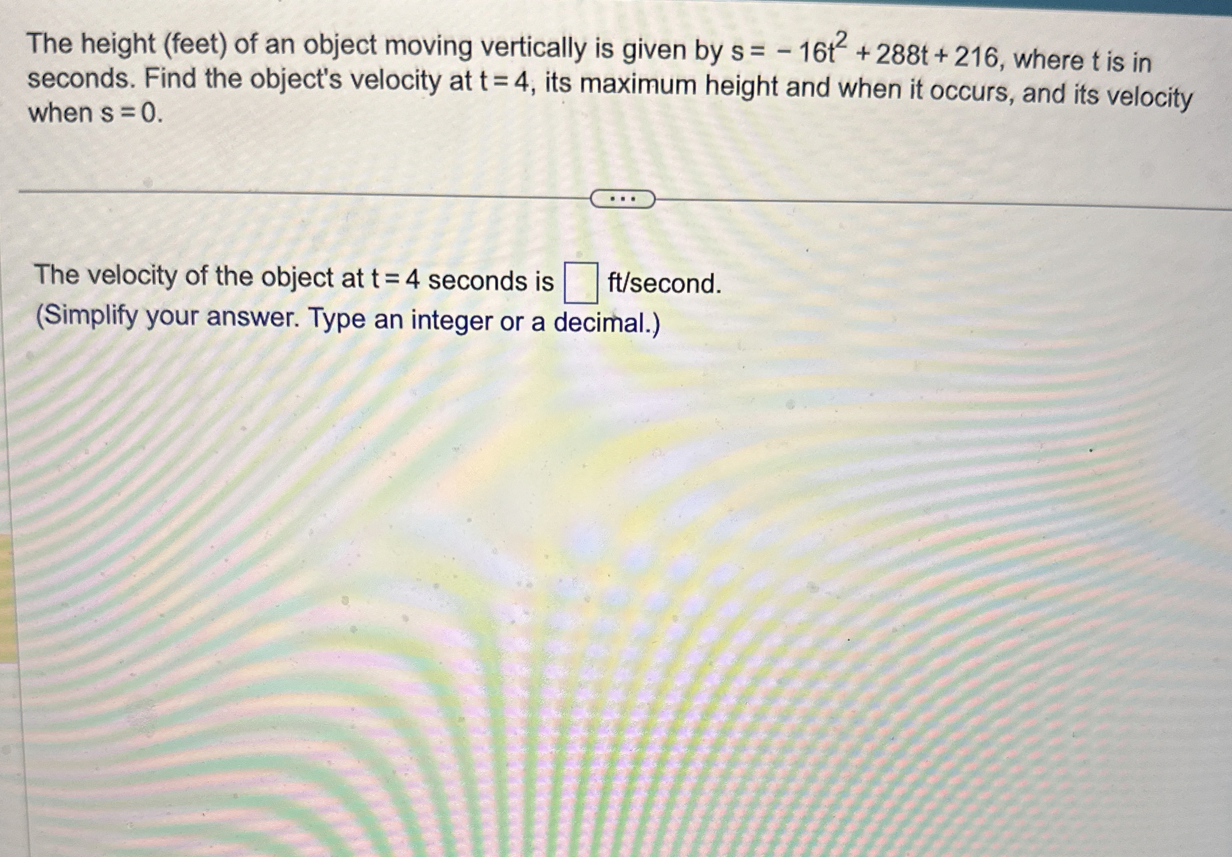 Solved The height (feet) ﻿of an object moving vertically is | Chegg.com