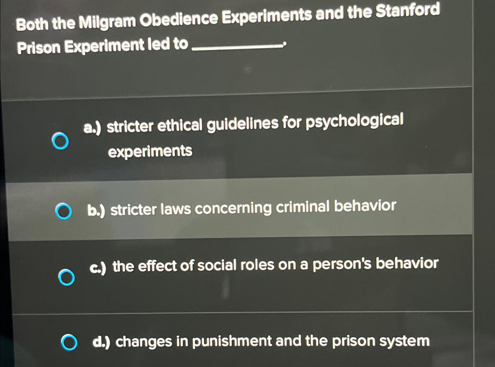 Solved Both the Milgram Obedience Experiments and the | Chegg.com