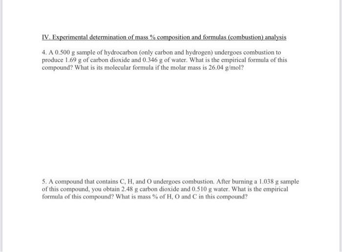 Solved IV. Experimental determination of mass \% composition | Chegg.com