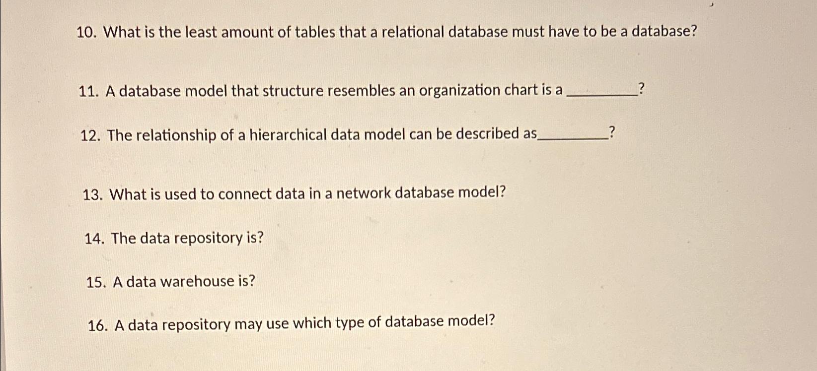 Solved What is the least amount of tables that a relational | Chegg.com