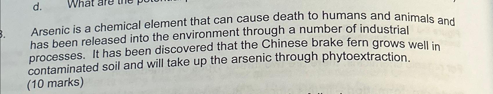 Solved Arsenic is a chemical element that can cause death to | Chegg.com