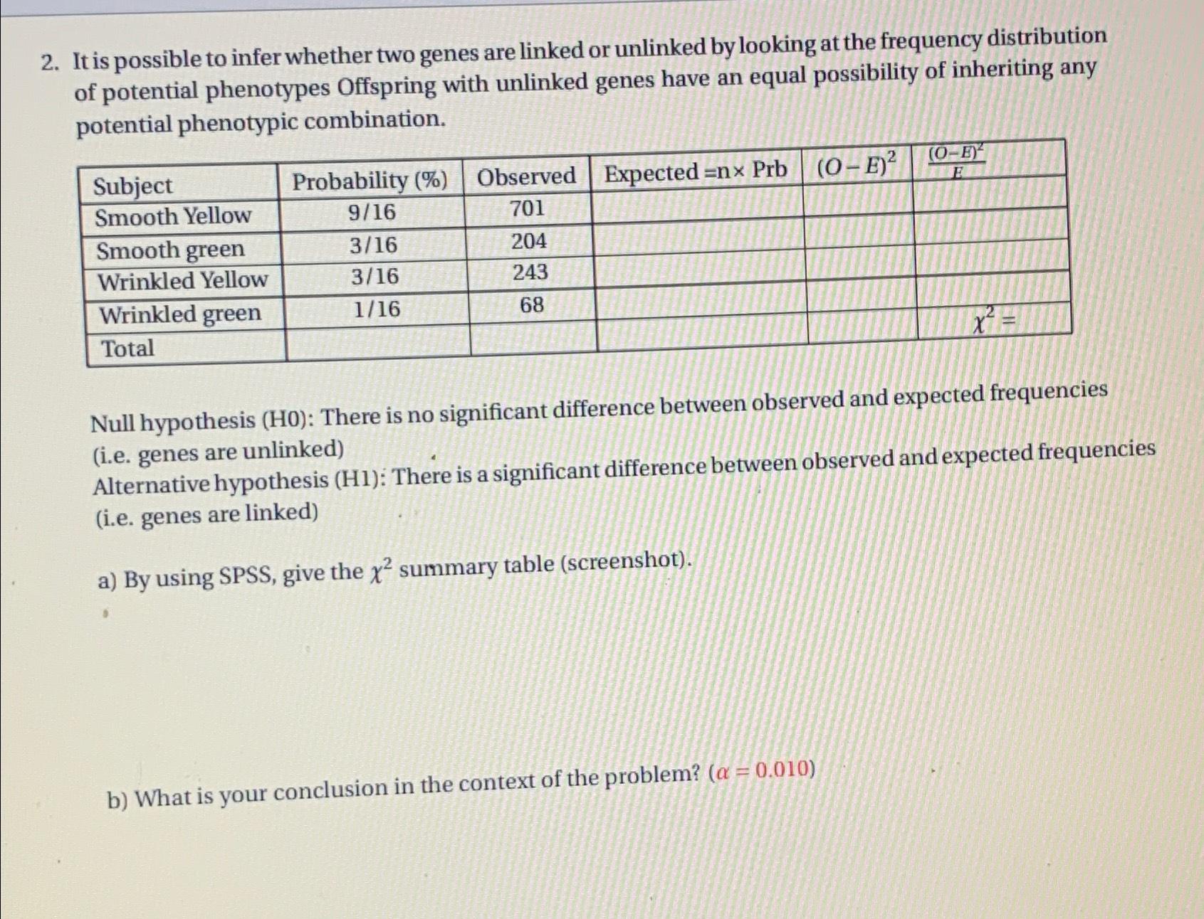 Solved It is possible to infer whether two genes are linked | Chegg.com