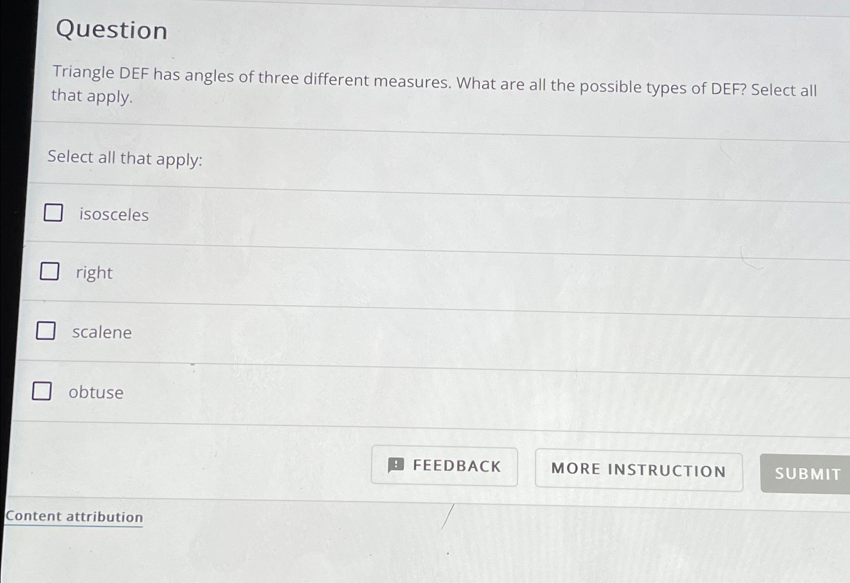 Solved QuestionTriangle DEF has angles of three different | Chegg.com