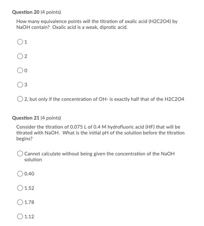 Solved Question 20 (4 points) How many equivalence points | Chegg.com