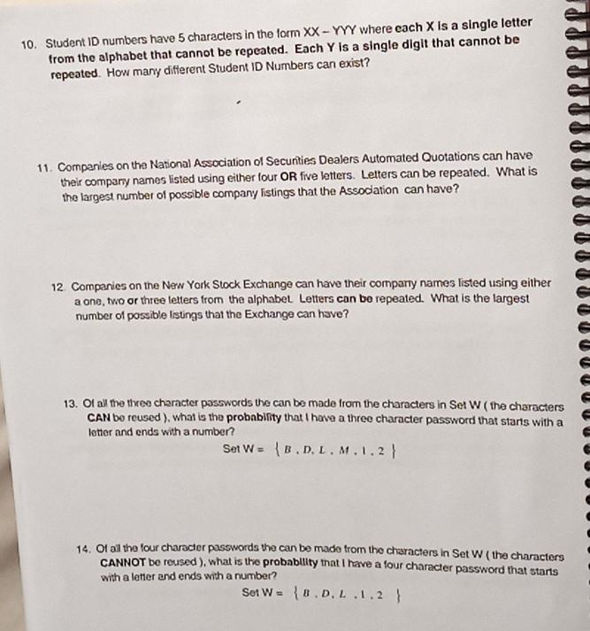 Solved 10. Student ID numbers have 5 characters in the form | Chegg.com