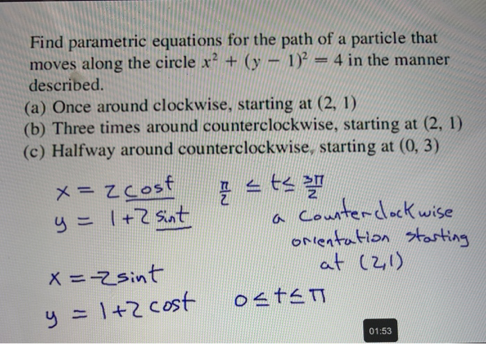 Solved For (c), the answer is x=-2sint, y=1+2cost but i dont | Chegg.com