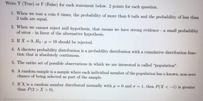 Solved Write T (True) or F (False) for each statement below. | Chegg.com