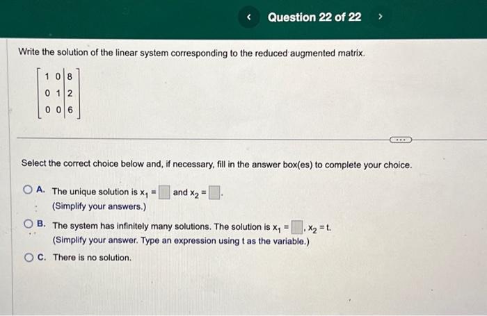 Solved Write the solution of the linear system corresponding | Chegg.com