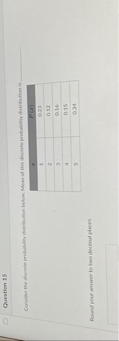 Solved D Question 15 Consider the discrete probability | Chegg.com Solved D Question 15 Consider the discrete probability | Chegg.com