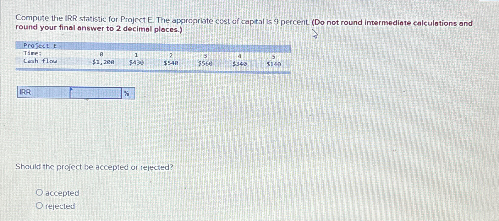 Solved Compute the IRR statistic for Project E. ﻿The | Chegg.com