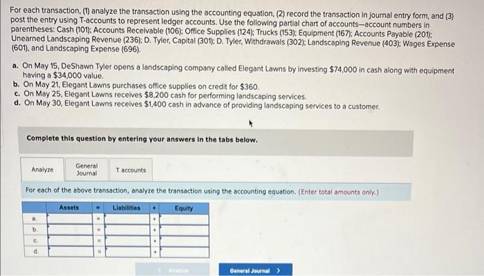 Solved For each transaction. (1) analyze the transaction | Chegg.com