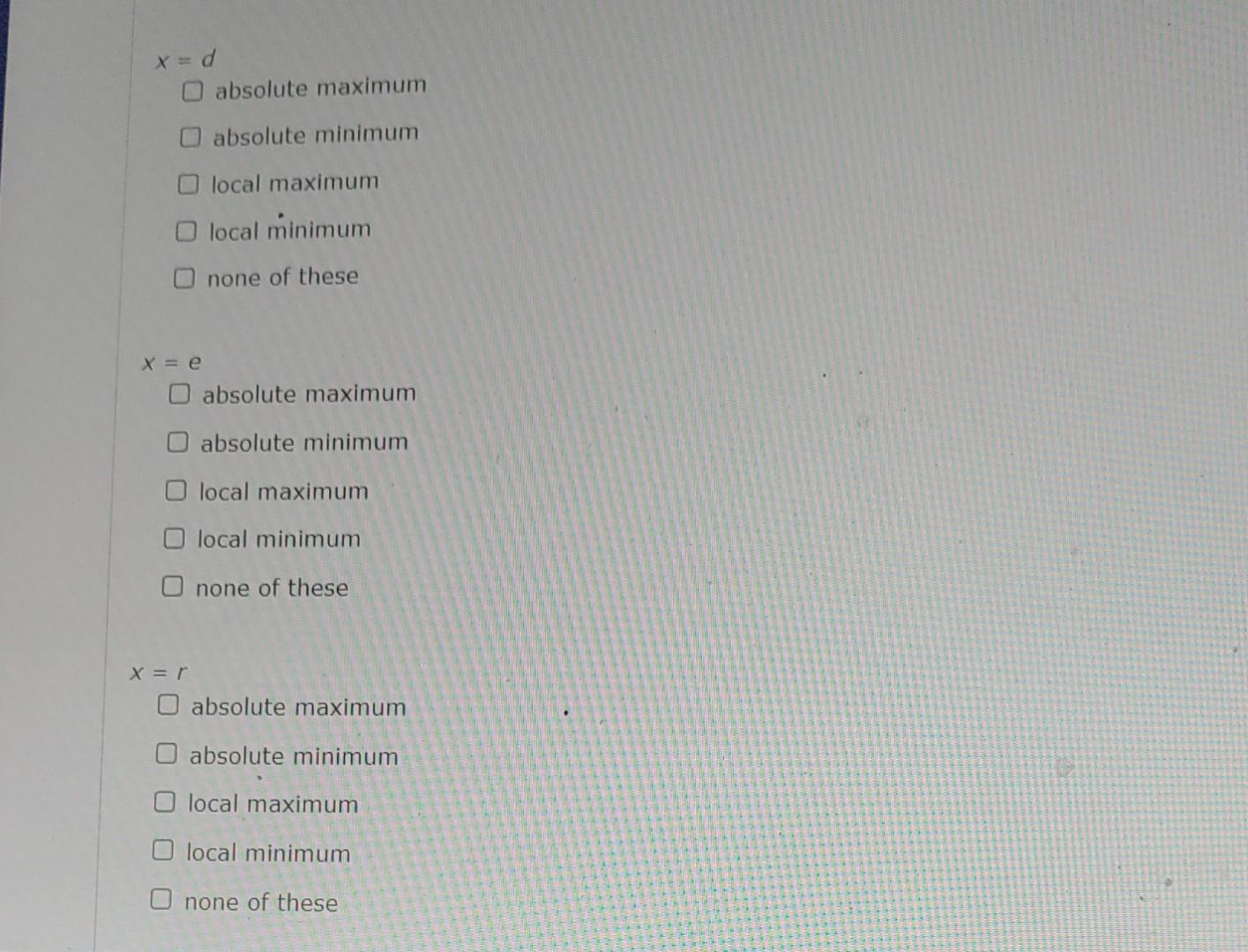 Solved (Select ali that apmbly)x=n absolute maximum absolute | Chegg.com