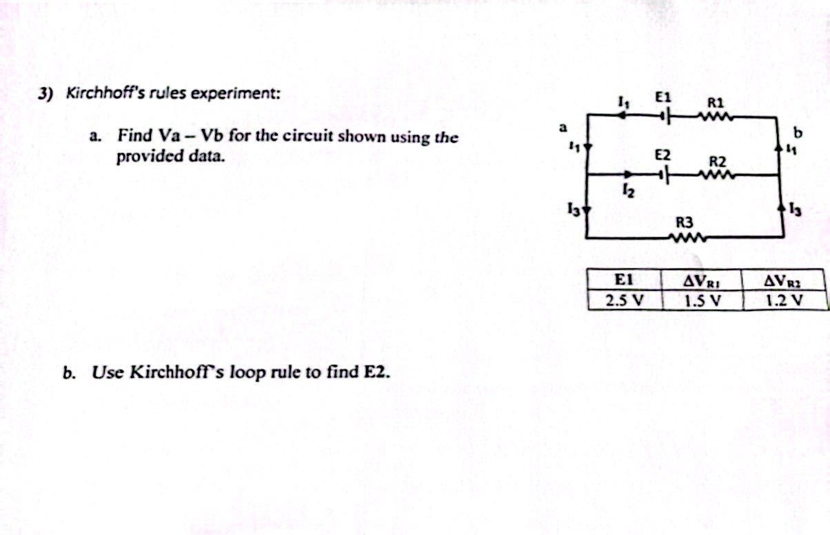 Solved Kirchhoff's rules experiment:a. ﻿Find Va-Vb ﻿for the | Chegg.com