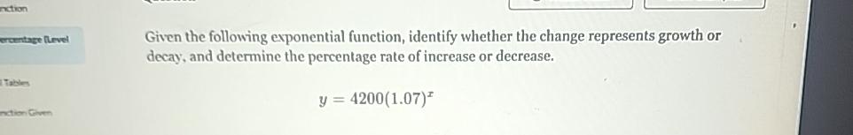 Solved thenelGiven the following exponential function, | Chegg.com