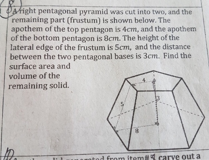 Solved Pa right pentagonal pyramid was cut into two, and the | Chegg.com