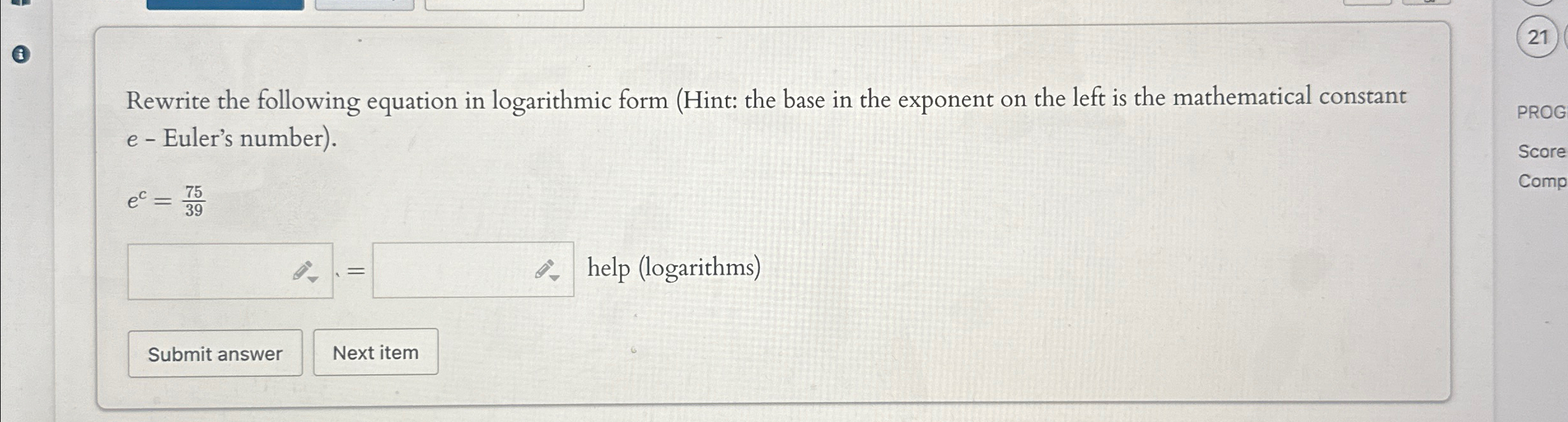 Solved Rewrite the following equation in logarithmic form | Chegg.com