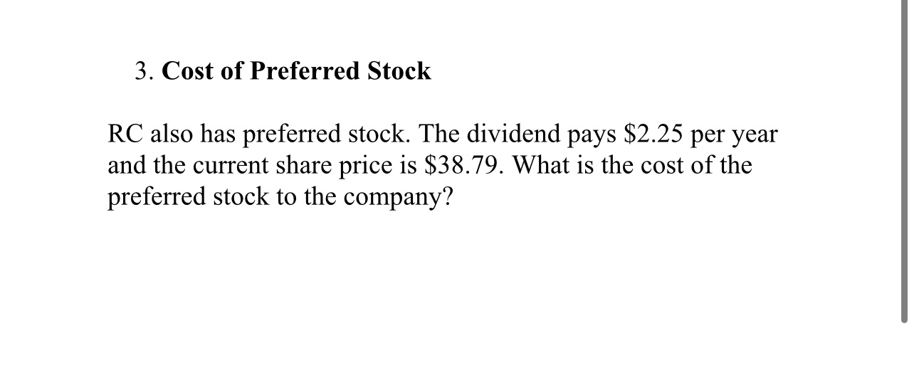 Solved Cost of Preferred StockRC ﻿also has preferred stock. | Chegg.com