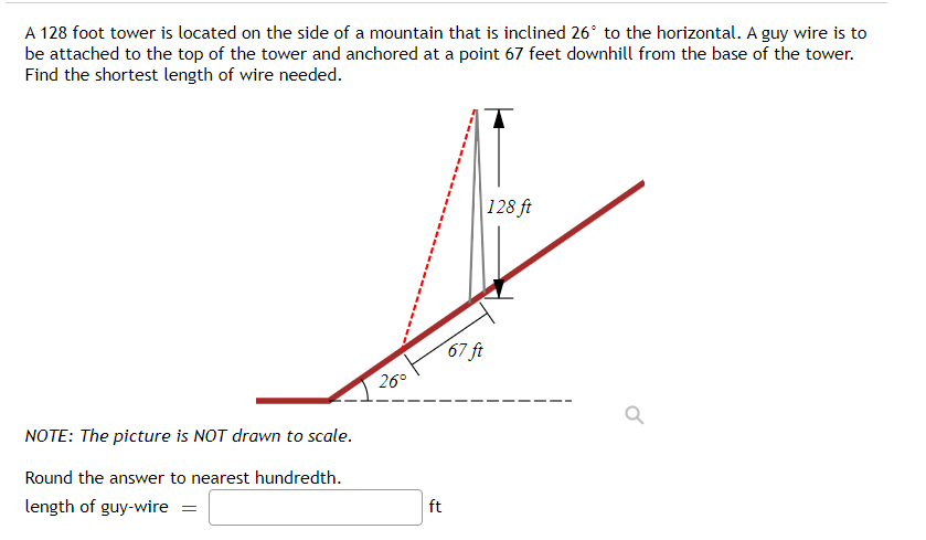 Solved A 128 ﻿foot tower is located on the side of a | Chegg.com