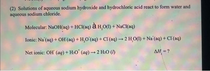 Solved (2) Solutions of aqueous sodium hydroxide and | Chegg.com