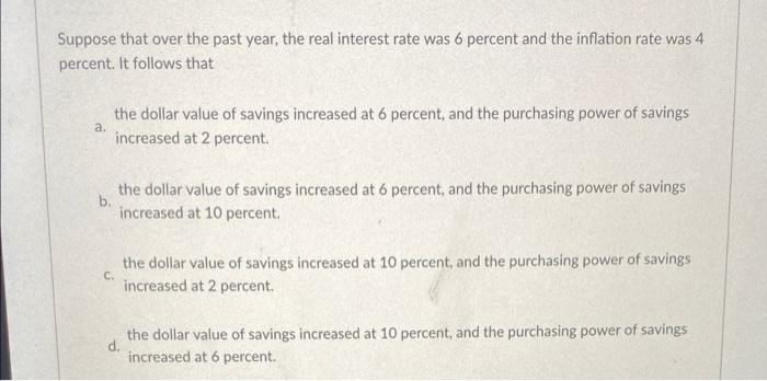 Solved Suppose that over the past year, the real interest | Chegg.com