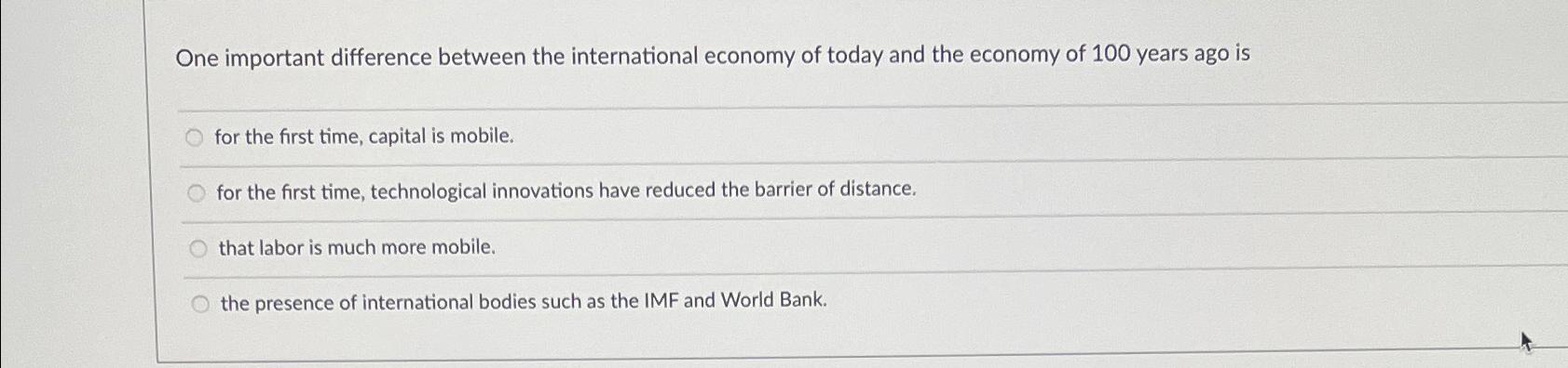 Solved One important difference between the international | Chegg.com