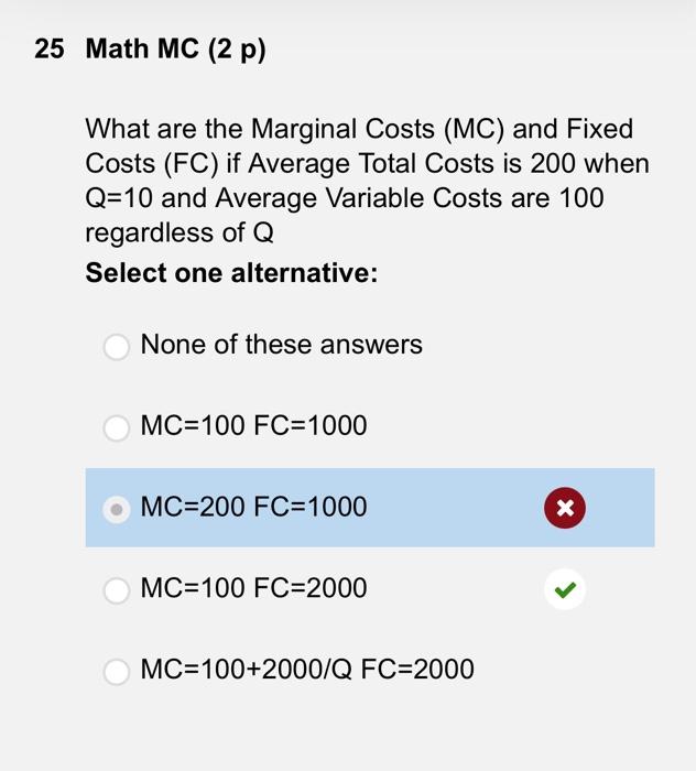 Solved Math MC (2 p) What are the Marginal Costs (MC) and | Chegg.com