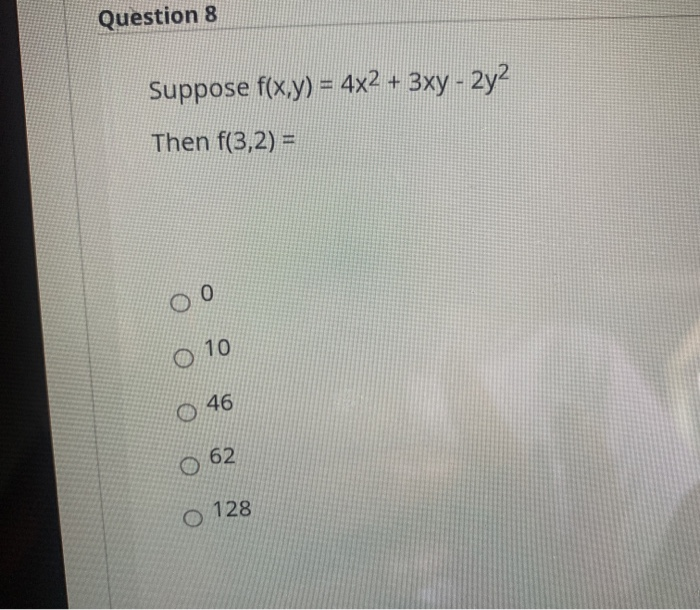 Solved Question 8 Suppose f(x,y) = 4x2 + 3xy - - 2y2 Then | Chegg.com