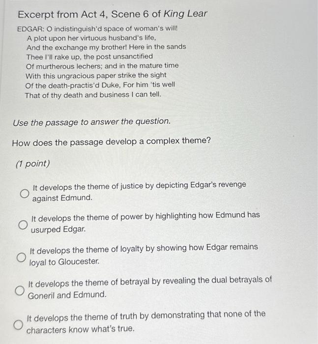 Excerpt from Act 4, Scene 6 of King Lear EDGAR: O | Chegg.com