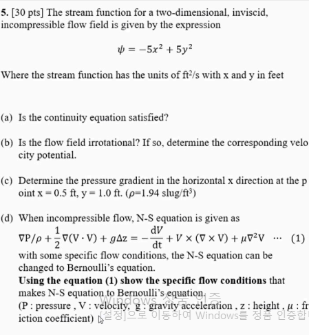 Solved [30 pts] ﻿The stream function for a two-dimensional, | Chegg.com