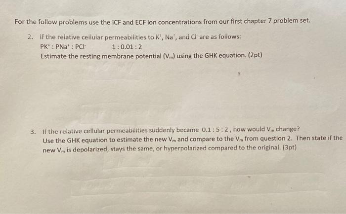 Solved For the follow problems use the ICF and ECF ion | Chegg.com